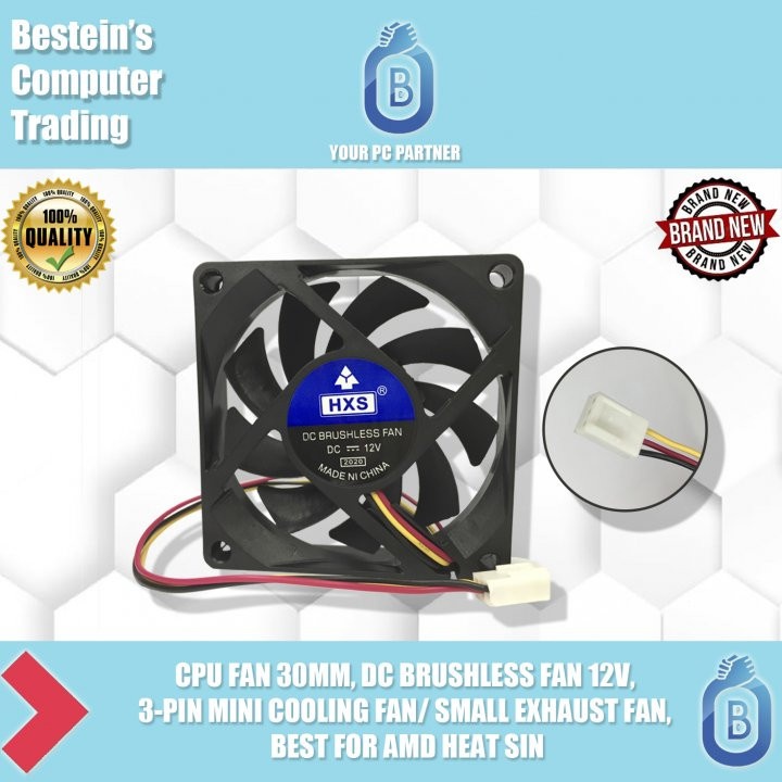 CPU FAN 30MM, DC BRUSHLESS FAN 12V, 3-PIN MINI COOLING FAN/ SMALL ...
