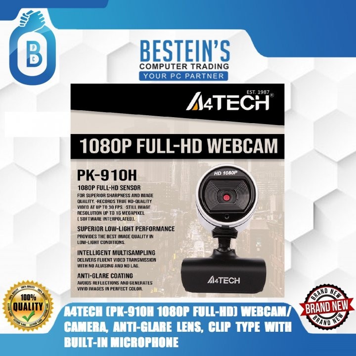 A4TECH (PK-910H 1080P FULL-HD) WEBCAM/ CAMERA, ANTI-GLARE LENS, CLIP ...