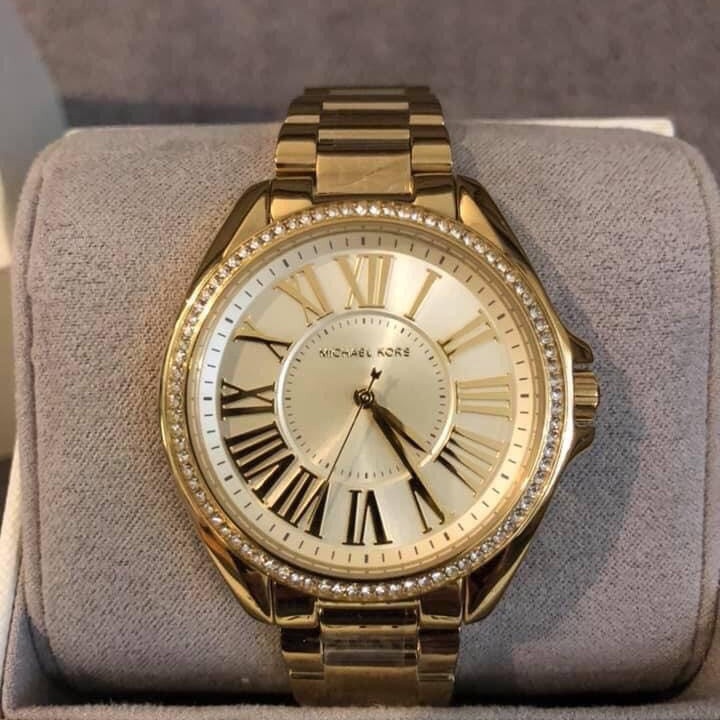 Michael Kors Women's Kacie Three-Hand Gold-Tone Stainless Steel Watch ...